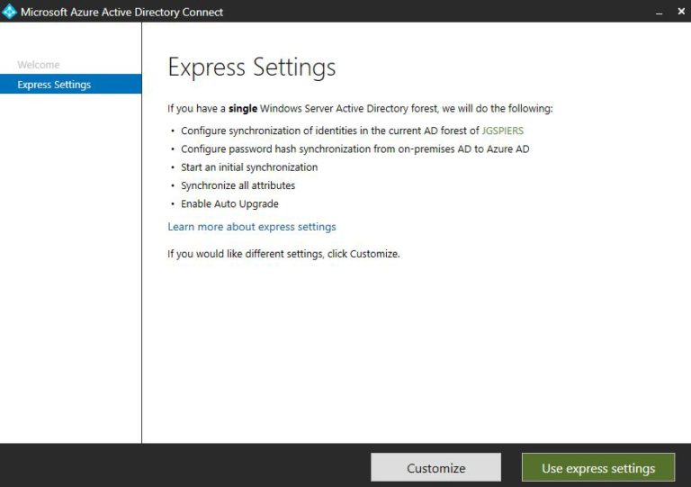 Install and configure Azure AD Connect – JGSpiers.com